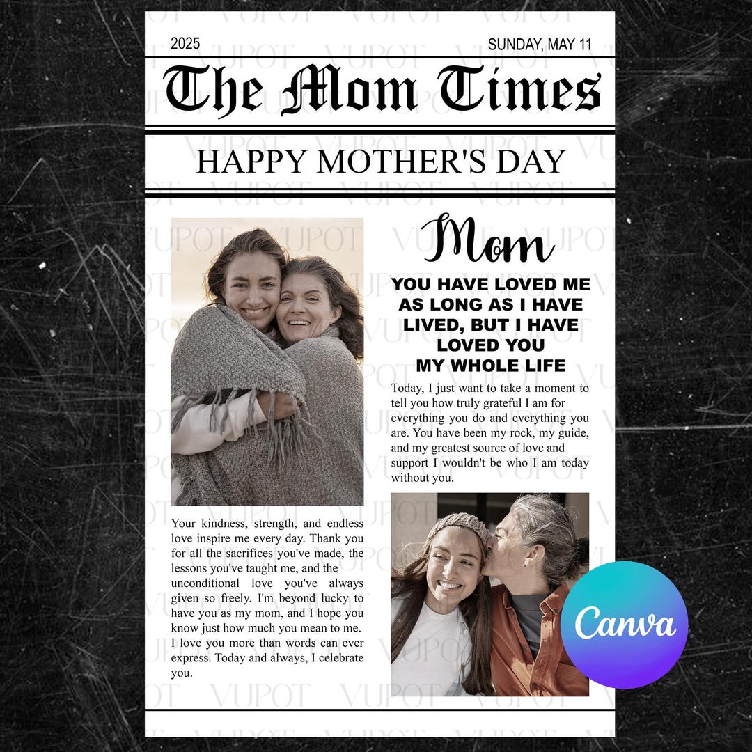Editable Mothers Day Newspaper Canva Template, Newspaper Bouquet Wrap ...