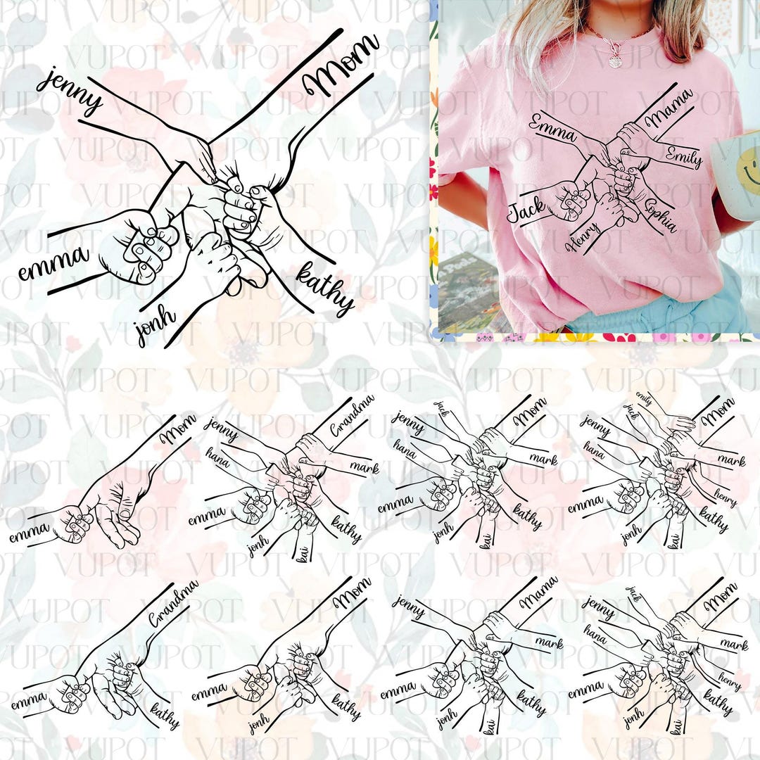 Custom Name Hand Kid Names, 1-10 Hands Mom/grandma and Childs PNG ...