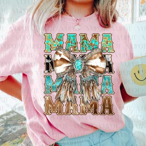 Howdy Mom Bow Png, Retro Western Mama Png, Brown and Turquoise Cowhide ...