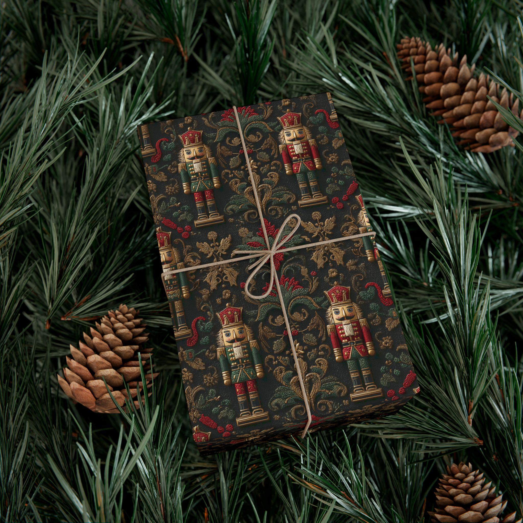 Nutcracker Wrapping Paper Elegant Toile Damask 3d Effect Embroidered ...