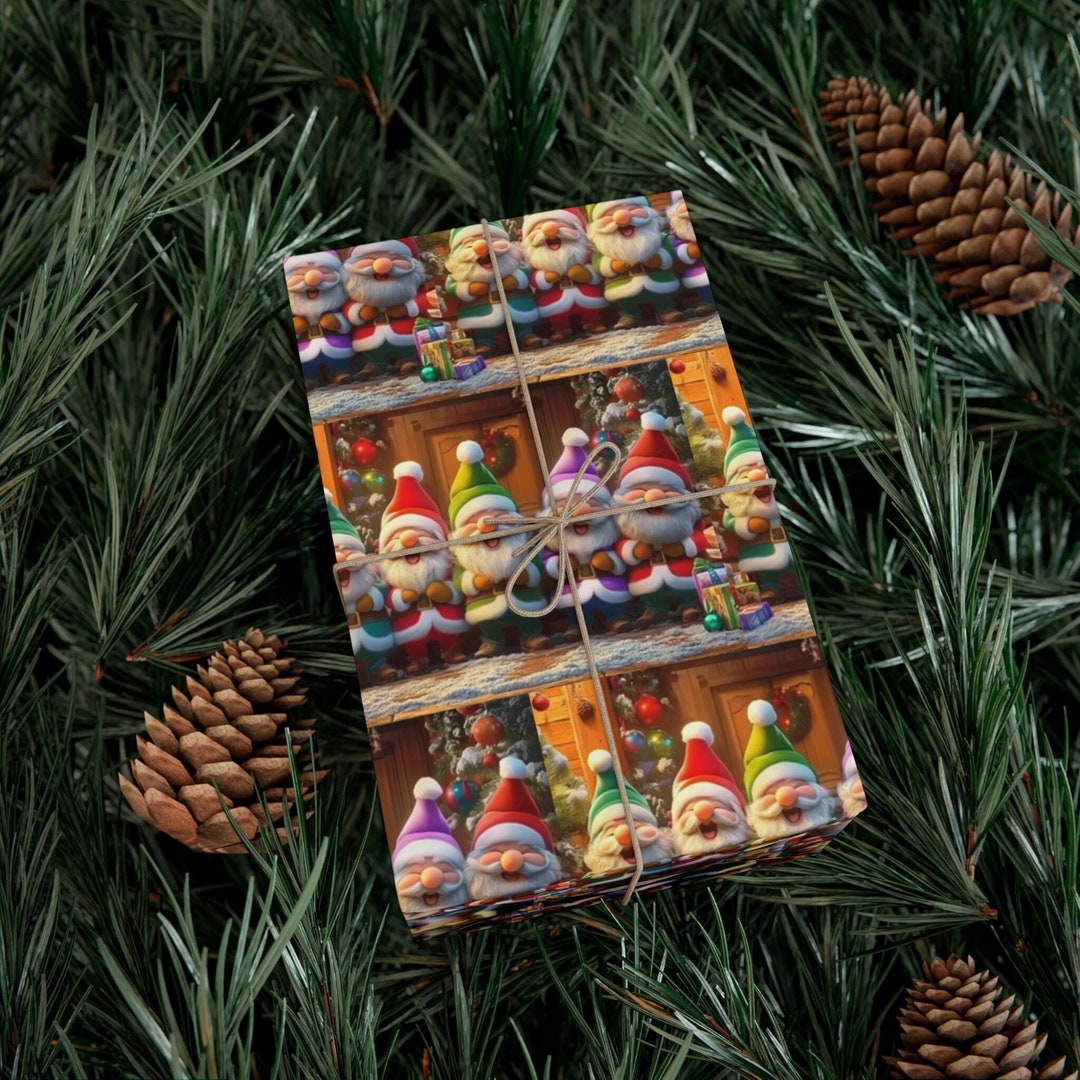 Christmas Wrapping Paper, Santa Gnomes Holiday Gift Wrap, Funny Crafty ...
