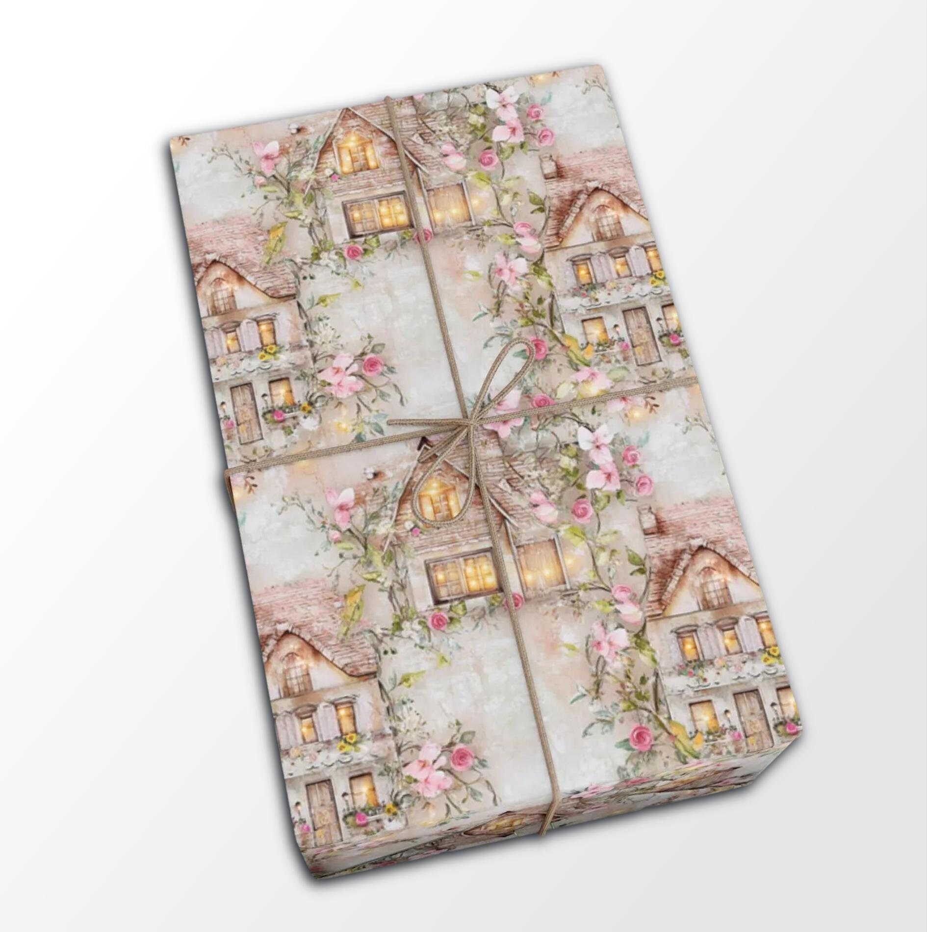 Cottage Houses Design Wrapping Paper, Valentine's Day, Birthdays ...