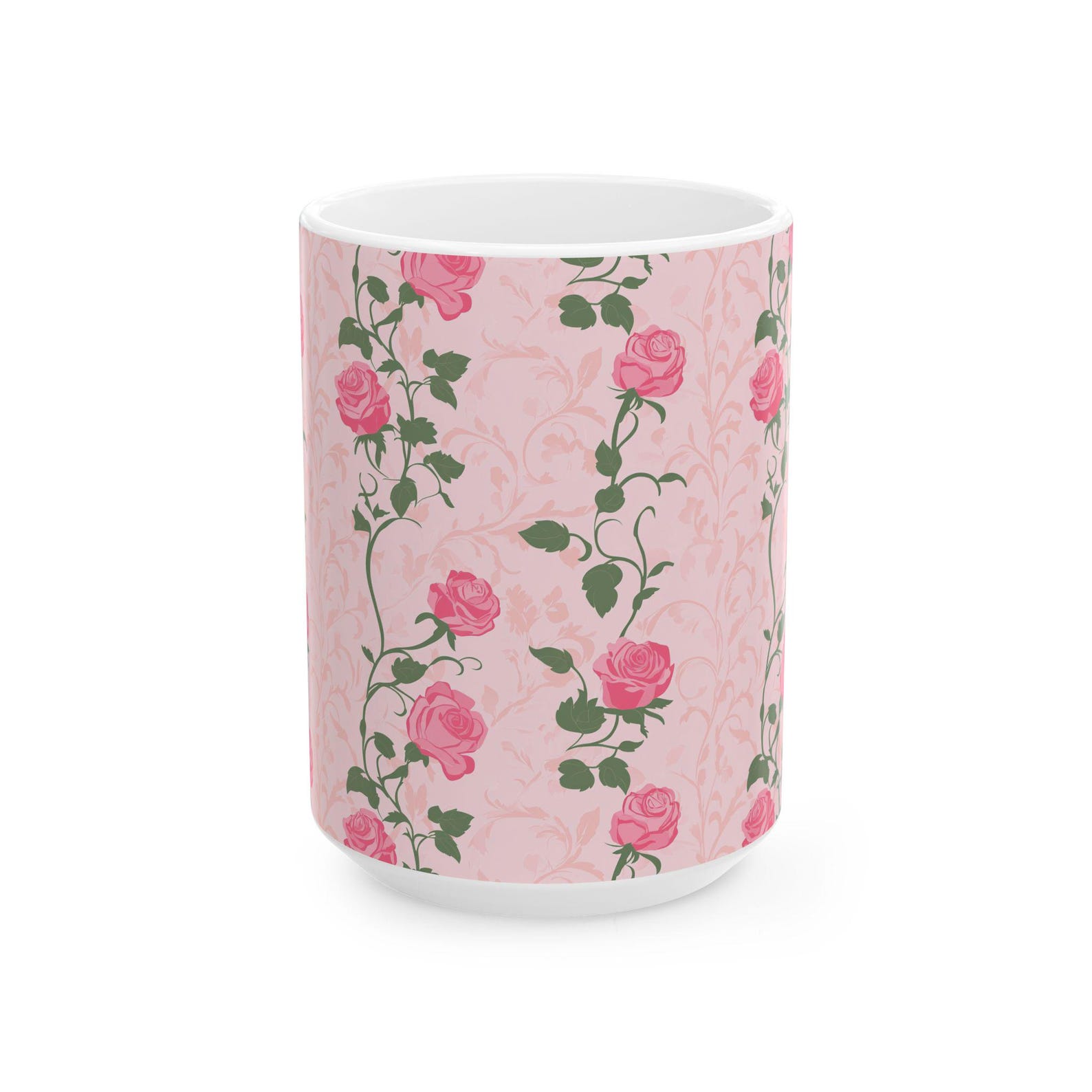 Floral Roses Vines Mug With Damask Design Shabby Chic Coffee Cup Tea ...