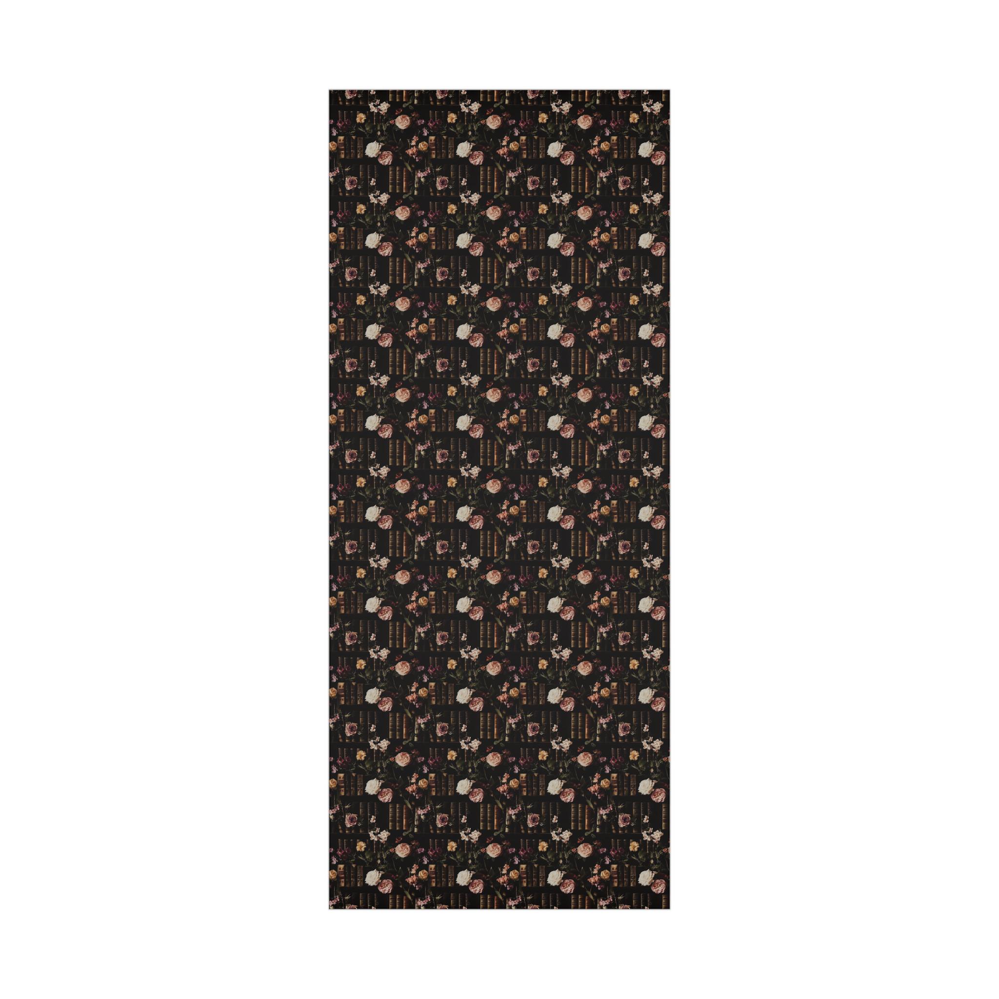 Dark Academia Library Bookshelf Wrapping Paper Bookish Floral Darkness ...