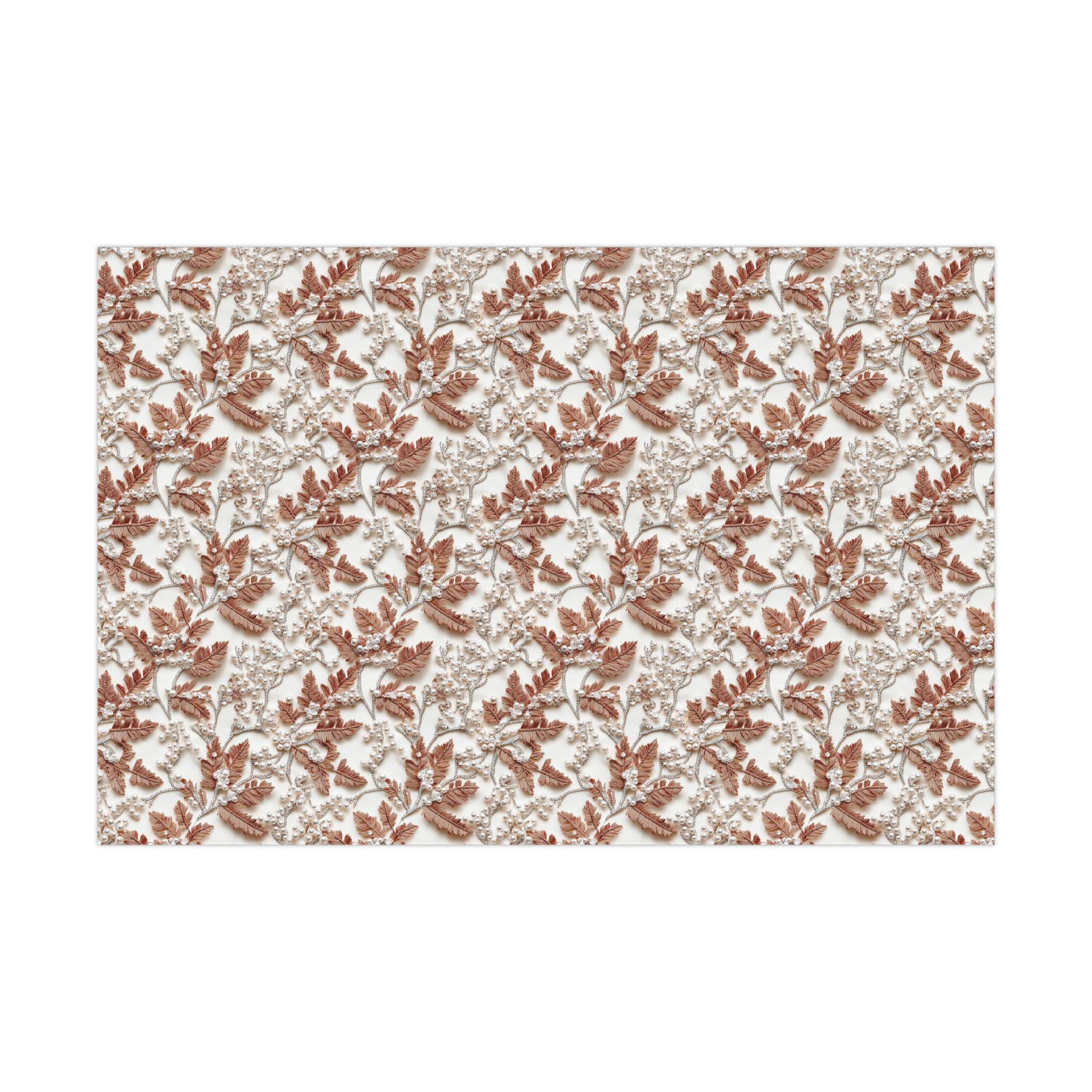 Botanical Embroidered Texture Effect Wrapping Paper, Pine Tree Leaves ...