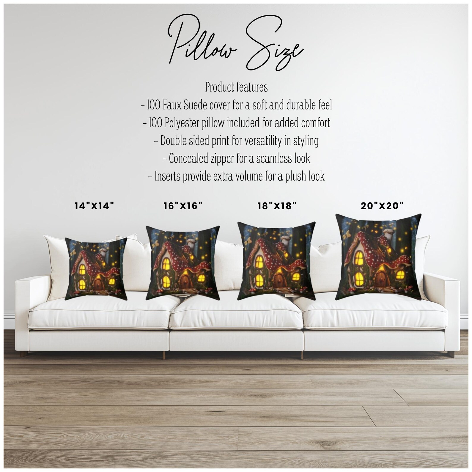 Forest Fairy Mushroom Miniature House, Faux Suede Pillow, Fireflies ...