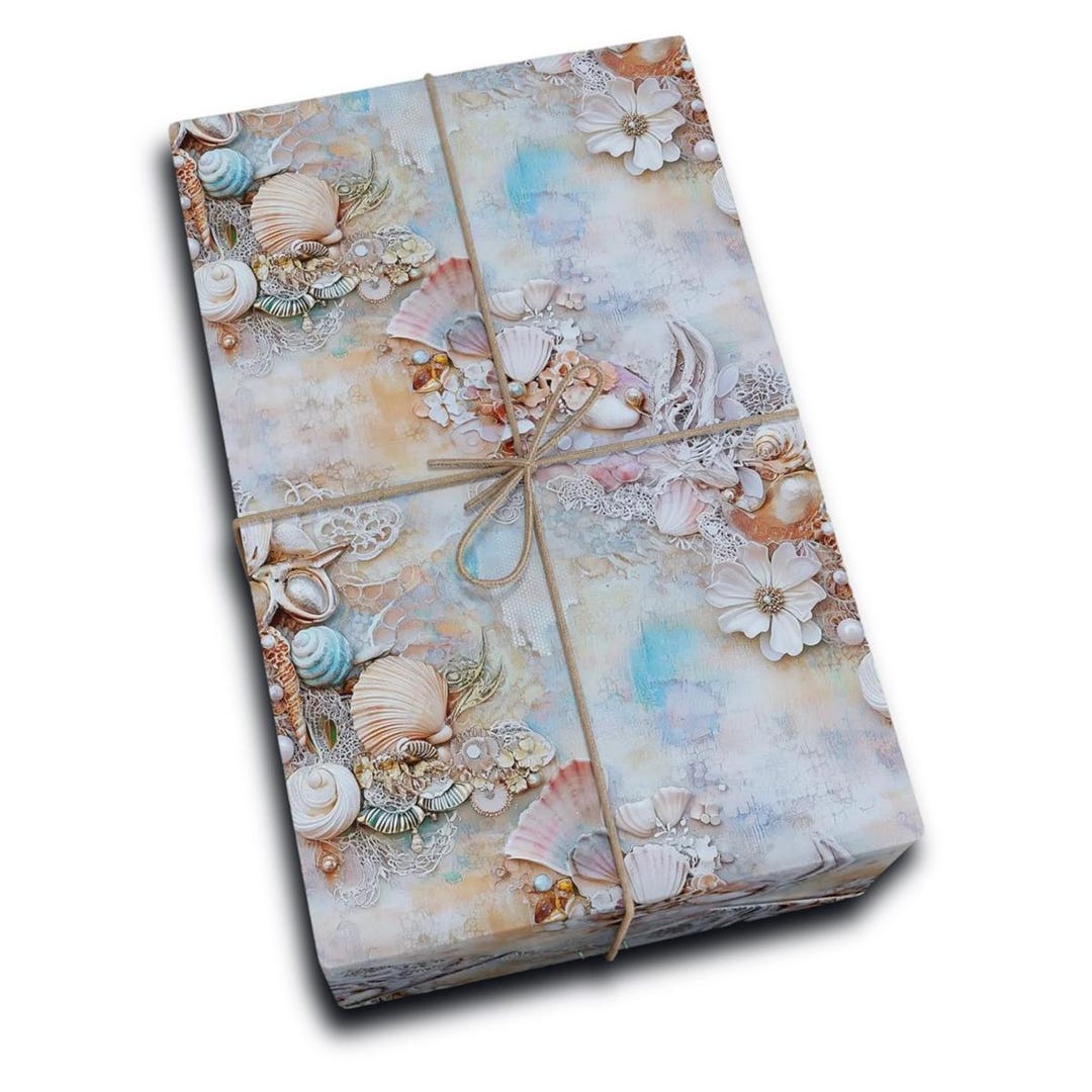 Seashell Gift Wrap Paper, Oceanthemed Wrapping Paper, Beach Party Decor ...