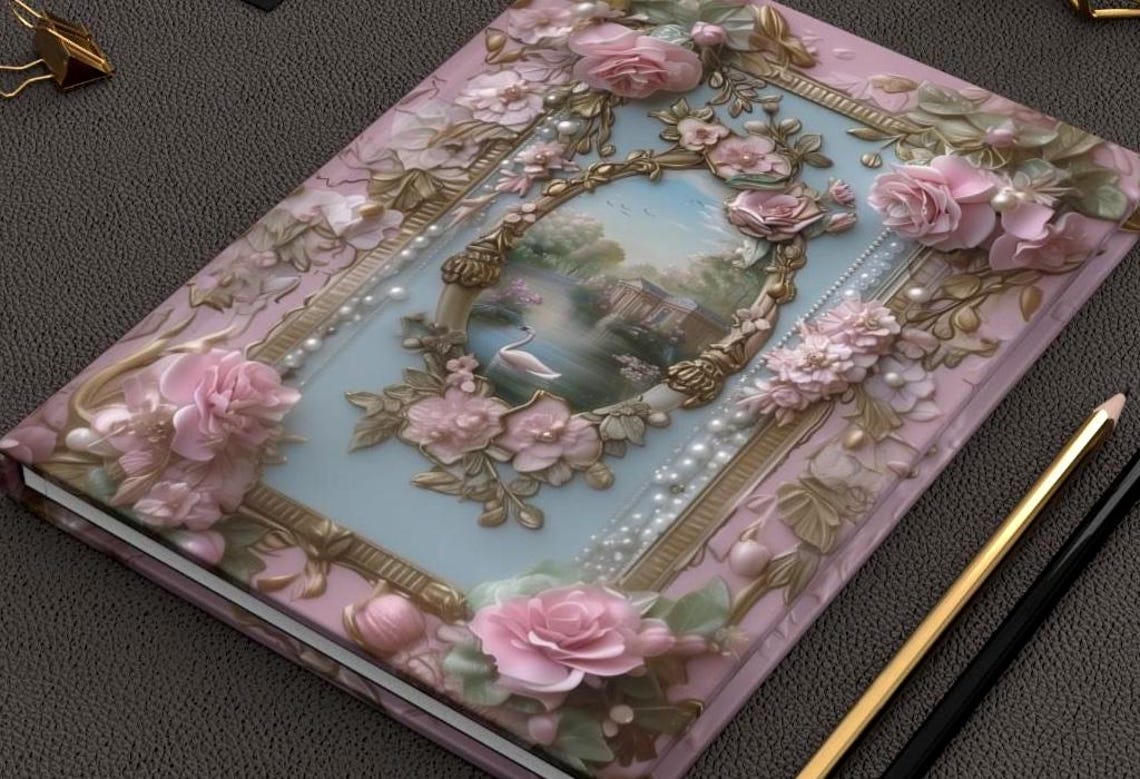 Rococo Floral Swan Journal Hardcover, Baroque Style, Elegant, Writer ...