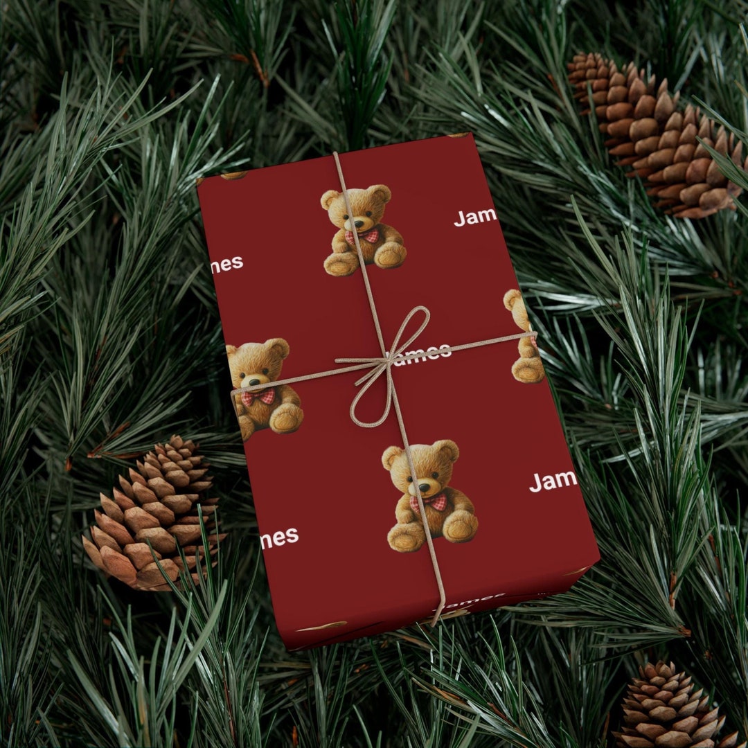 Christmas Wrapping Paper, Personalized 3D Teddy Bear Gift Wrap, Holiday ...