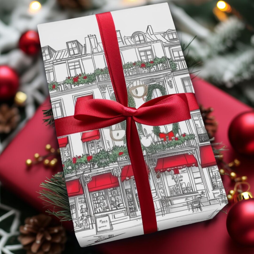 Christmas Wrapping Paper Paris Shops Christmas Facade Wrapping Paper ...