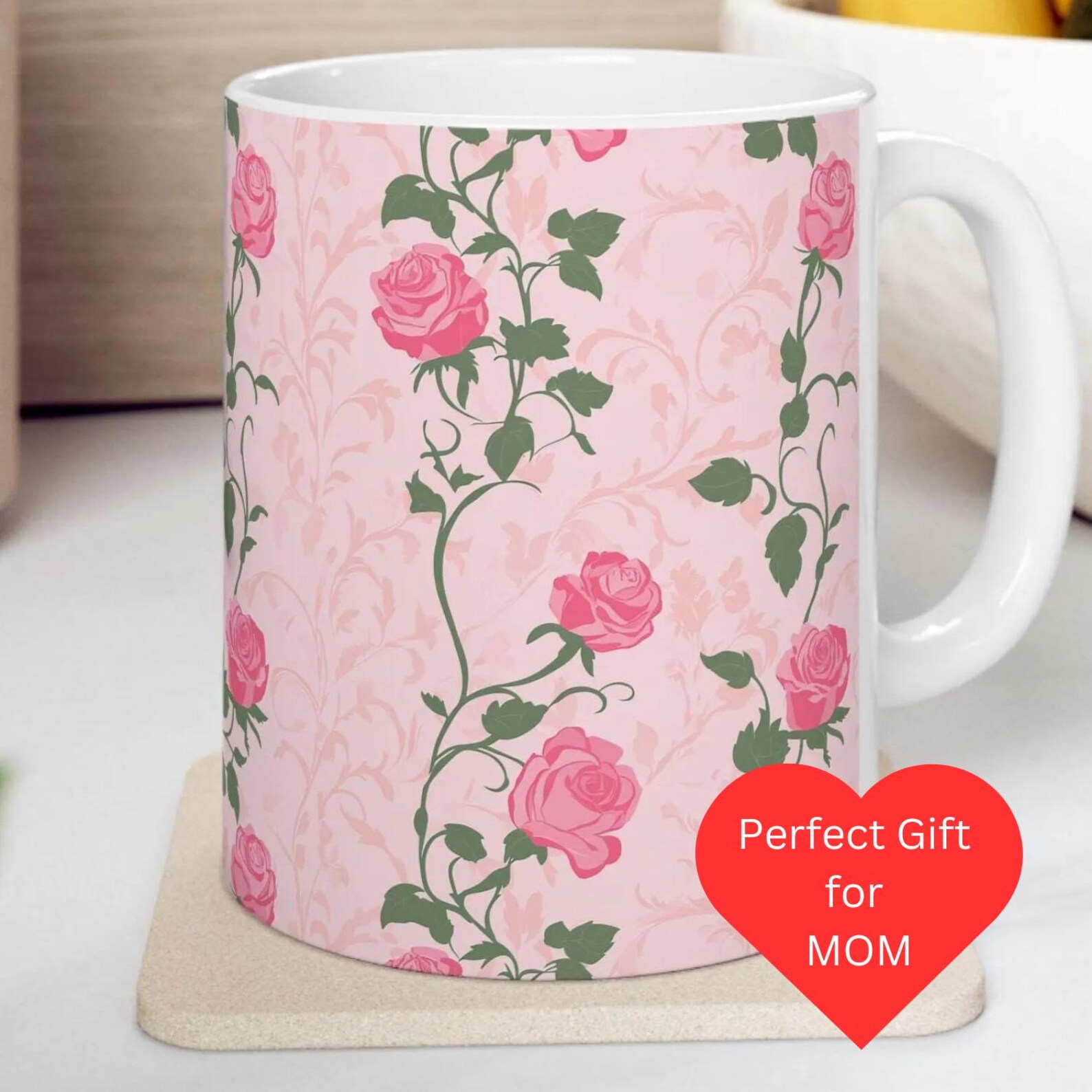 Floral Roses Vines Mug With Damask Design Shabby Chic Coffee Cup Tea ...