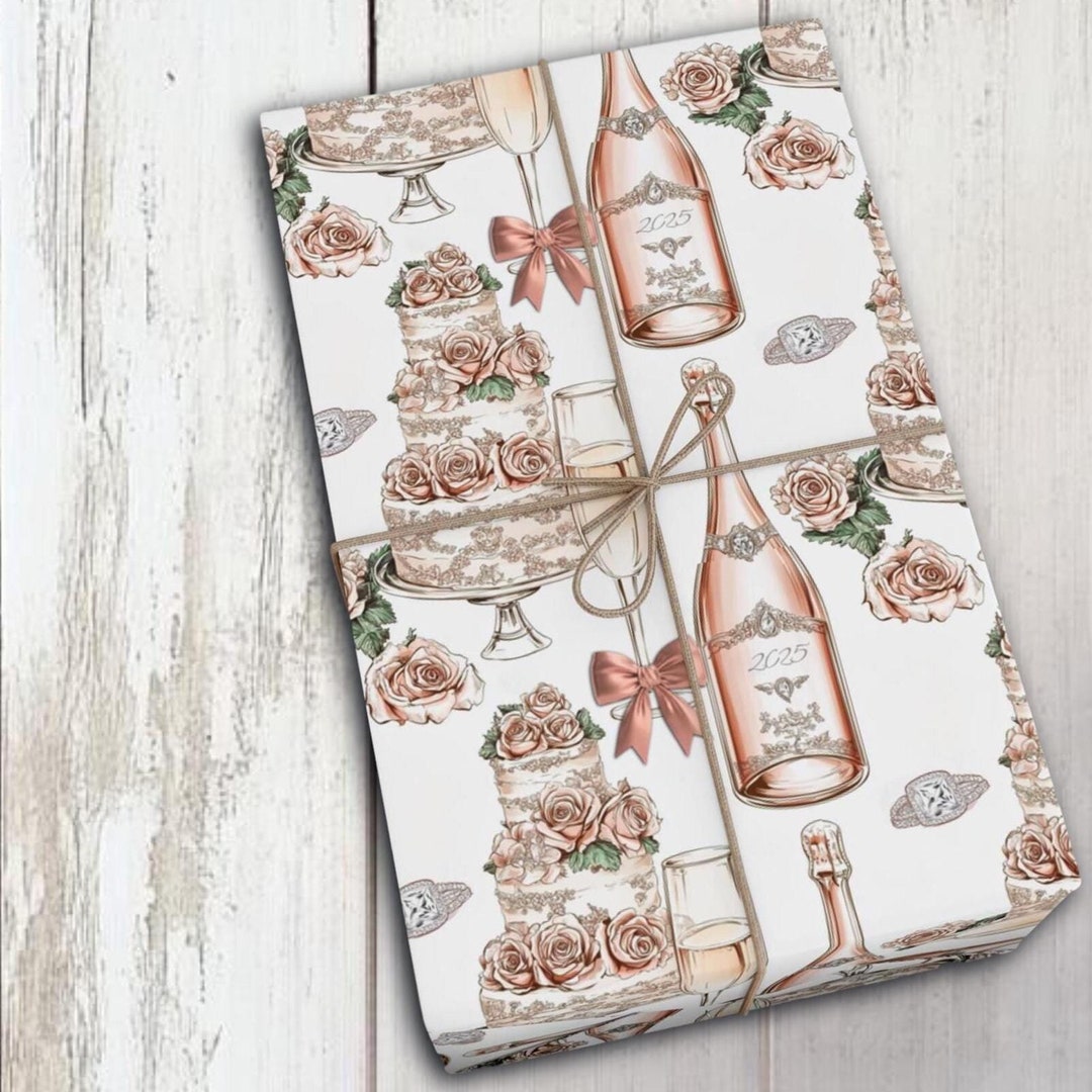 Bridal Champagne & Cake Wrapping Paper, Wedding Shower, 2025 ...