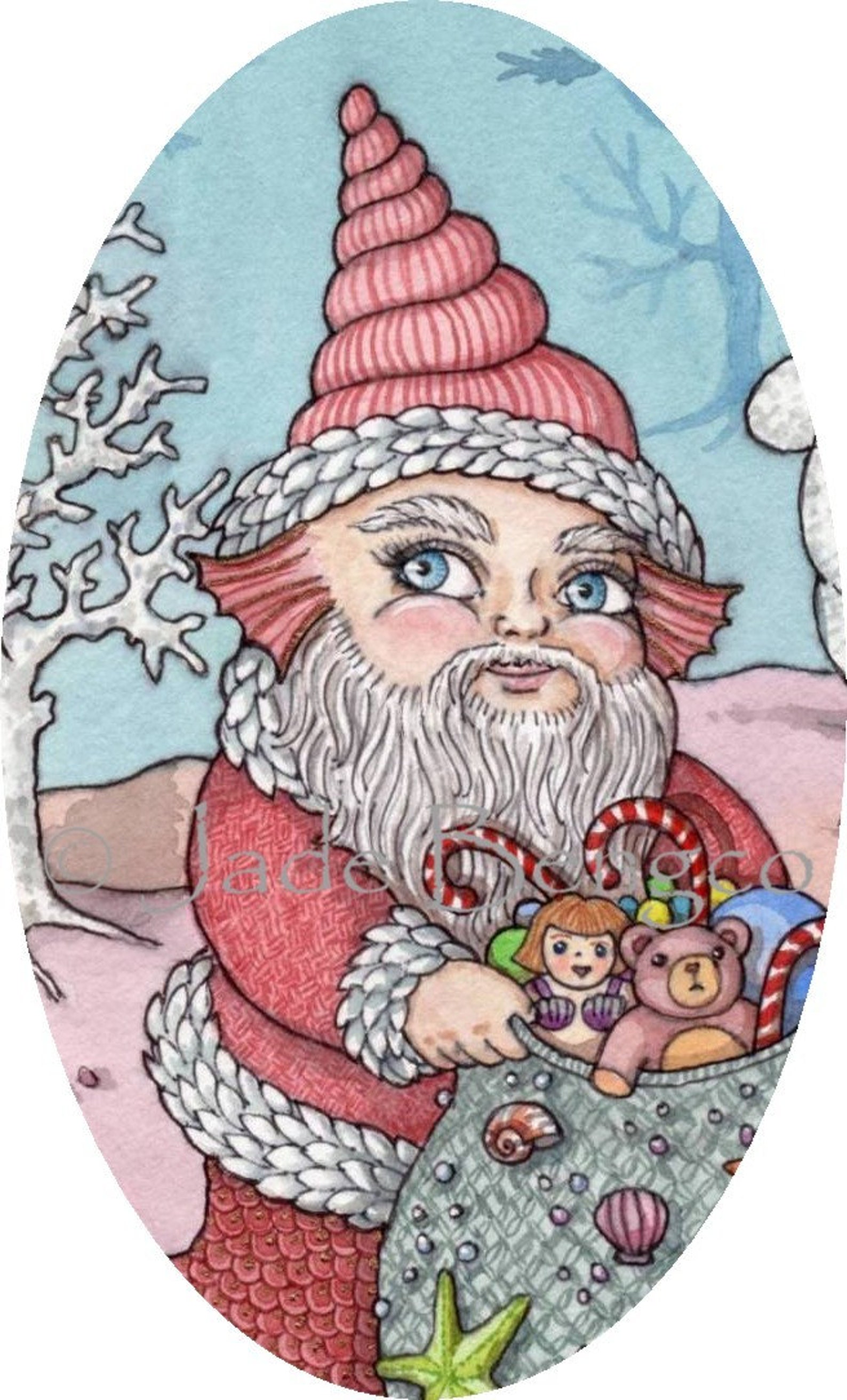 OCEAN SANTA Merman Limited Edition Art Print From an Original Fantasy ...