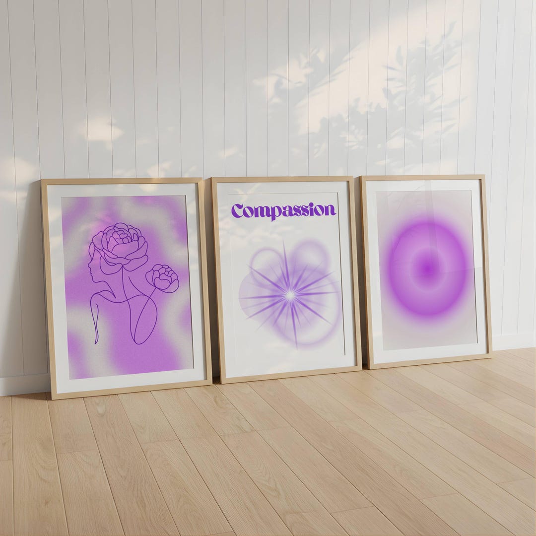 Compassion Wall Art Printable Set of 3 - Minimalist Meditation Purple ...