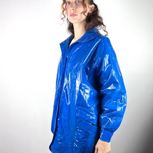 Vintage 80s Raincoat / Padded Puffer Blue Vinyl Rain Jacket / Square ...