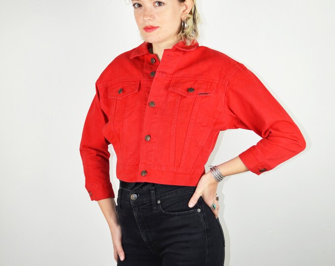 Vintage 90s Jordache Denim Jacket / Red Denim / Vintage Cropped Jean ...