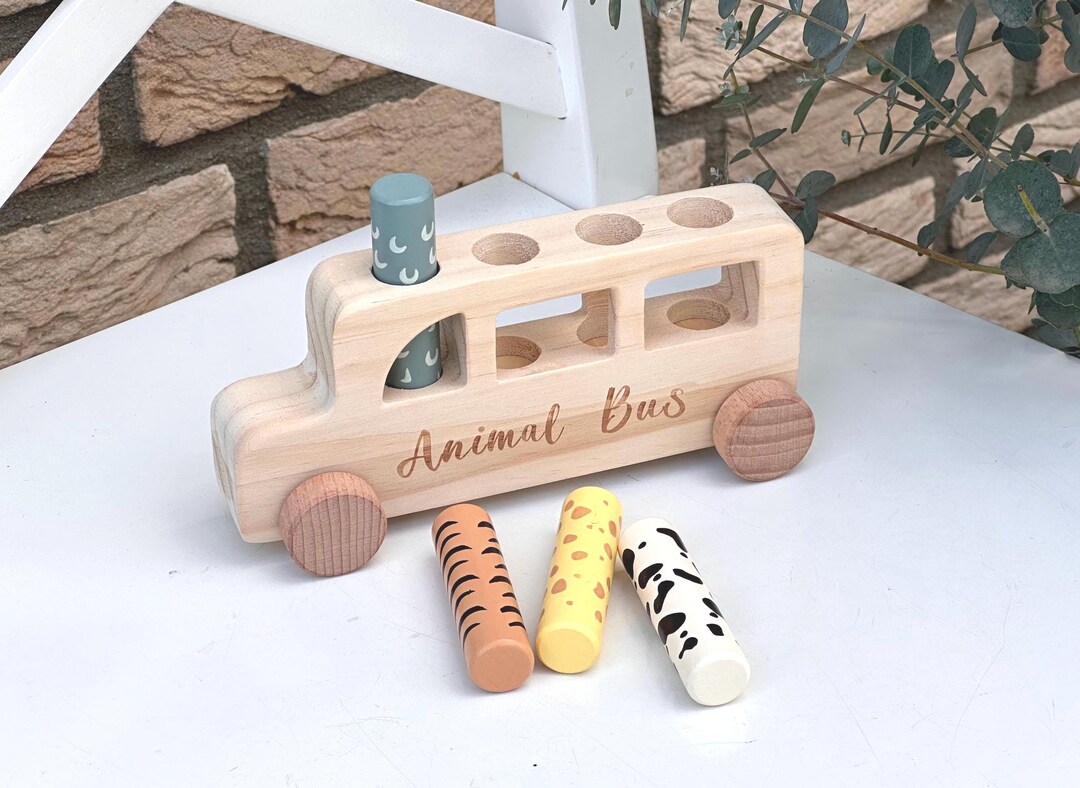 Wooden Bus With Animals – Pop-up Toy for Babies and Toddlers, Safari ...