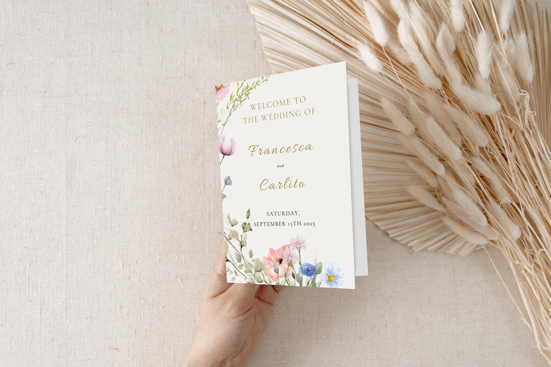 Wildflower Wedding Program Template, Elegant Printable Program Booklet ...