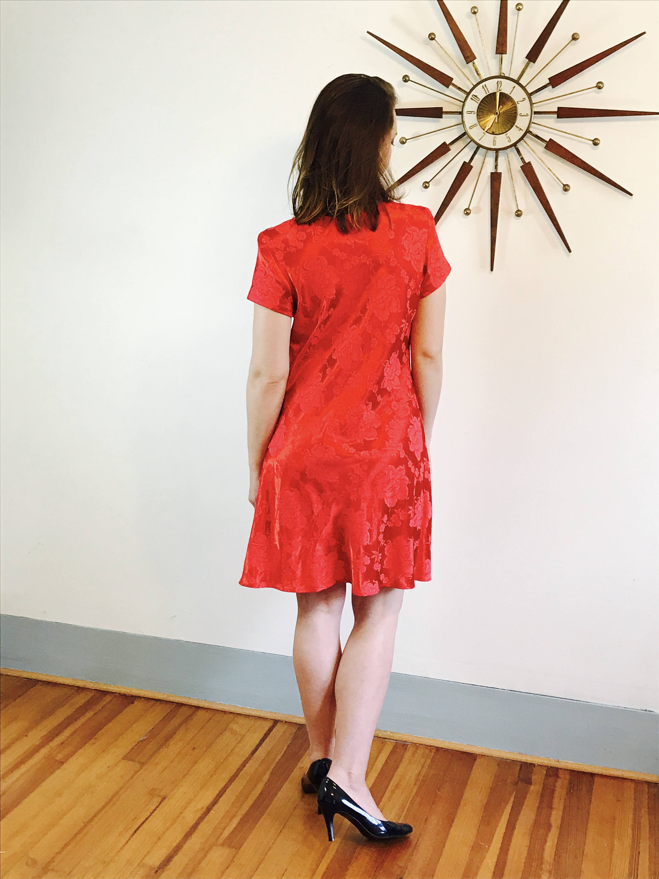 Red 90s Dress Bright Red Dress 90s Mini Dress Short Sleeve Dress