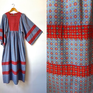 Vintage 70s Calico Patchwork Angel Sleeve Maxi Dress, 1970s Adjustable ...