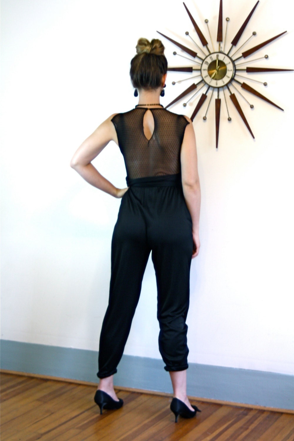70s Black Romper, ROBERTA CALIFORNIA, 70s Disco outfit, Sexy Slinky ...