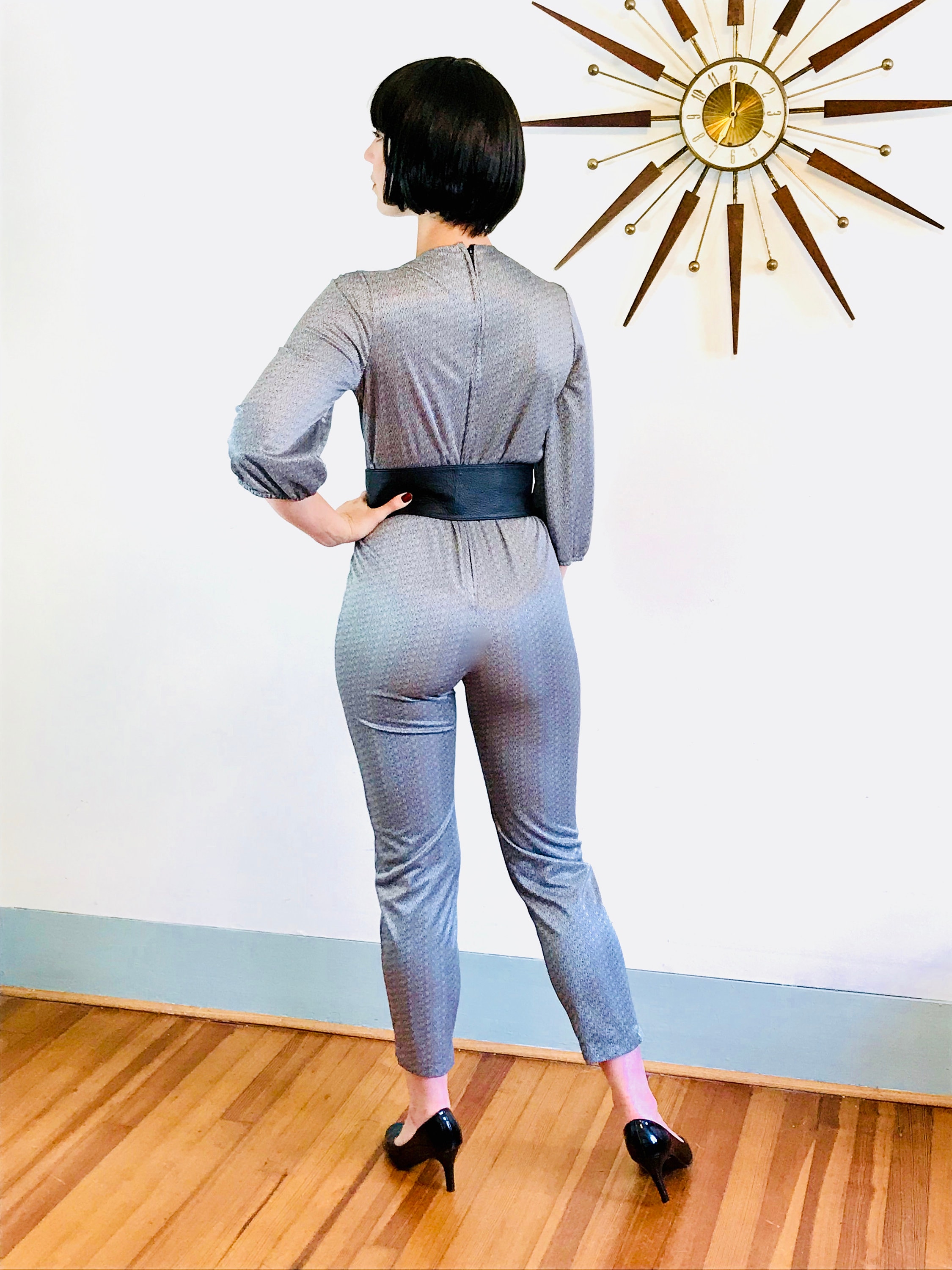 RESERVED- Metallic silver romper, 70s disco onepiece, Studio 54 fashion ...