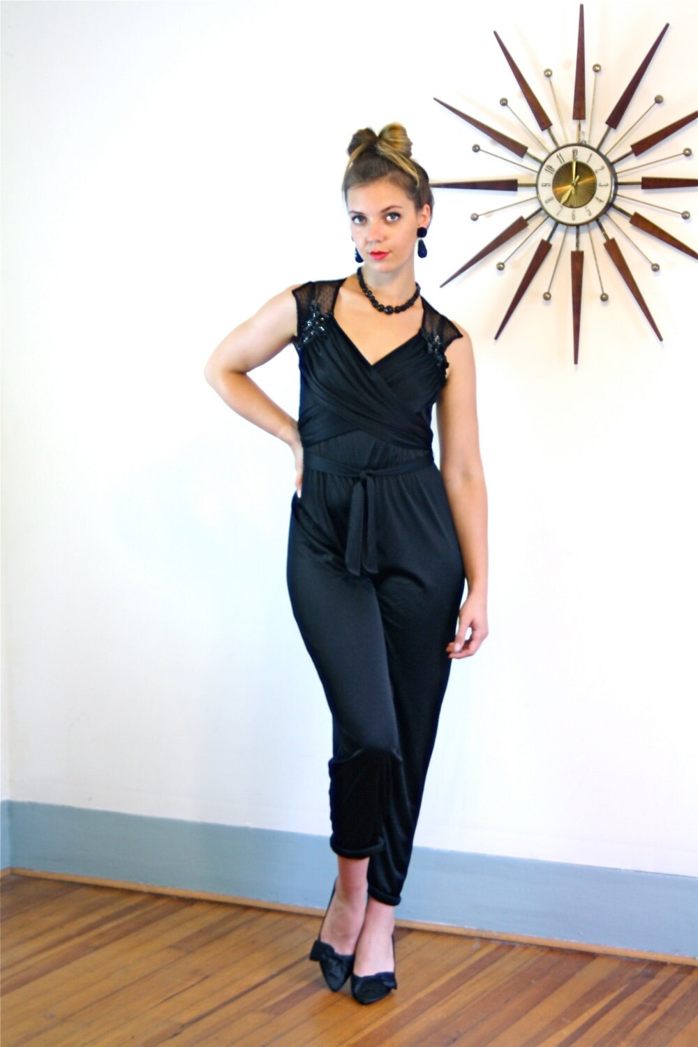 70s Black Romper, ROBERTA CALIFORNIA, 70s Disco outfit, Sexy Slinky ...