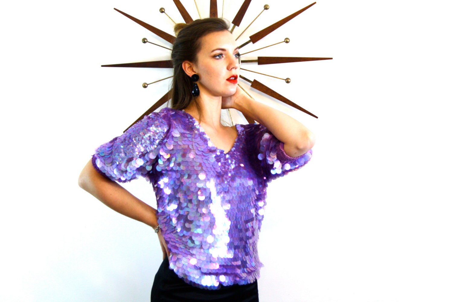 Vintage 70s Blouse, Full Sequin blouse, 70s Disco Blouse, sequin silk ...