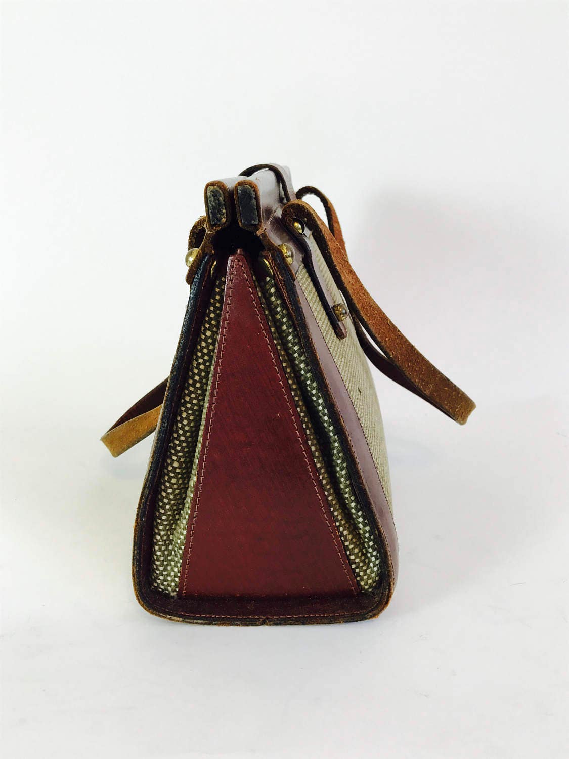 Vintage 60s handbag, 1960s kelly bag, Tweed & Leather purse, retro ...