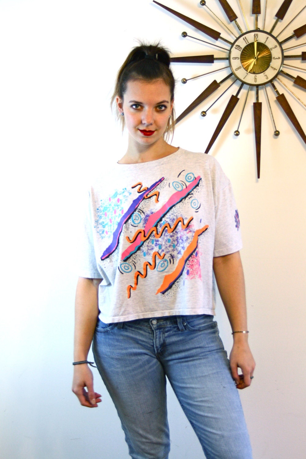 Vintage 80s T-shirt Crop Top THE BODY Co Boxy Heather Gray Cotton New ...