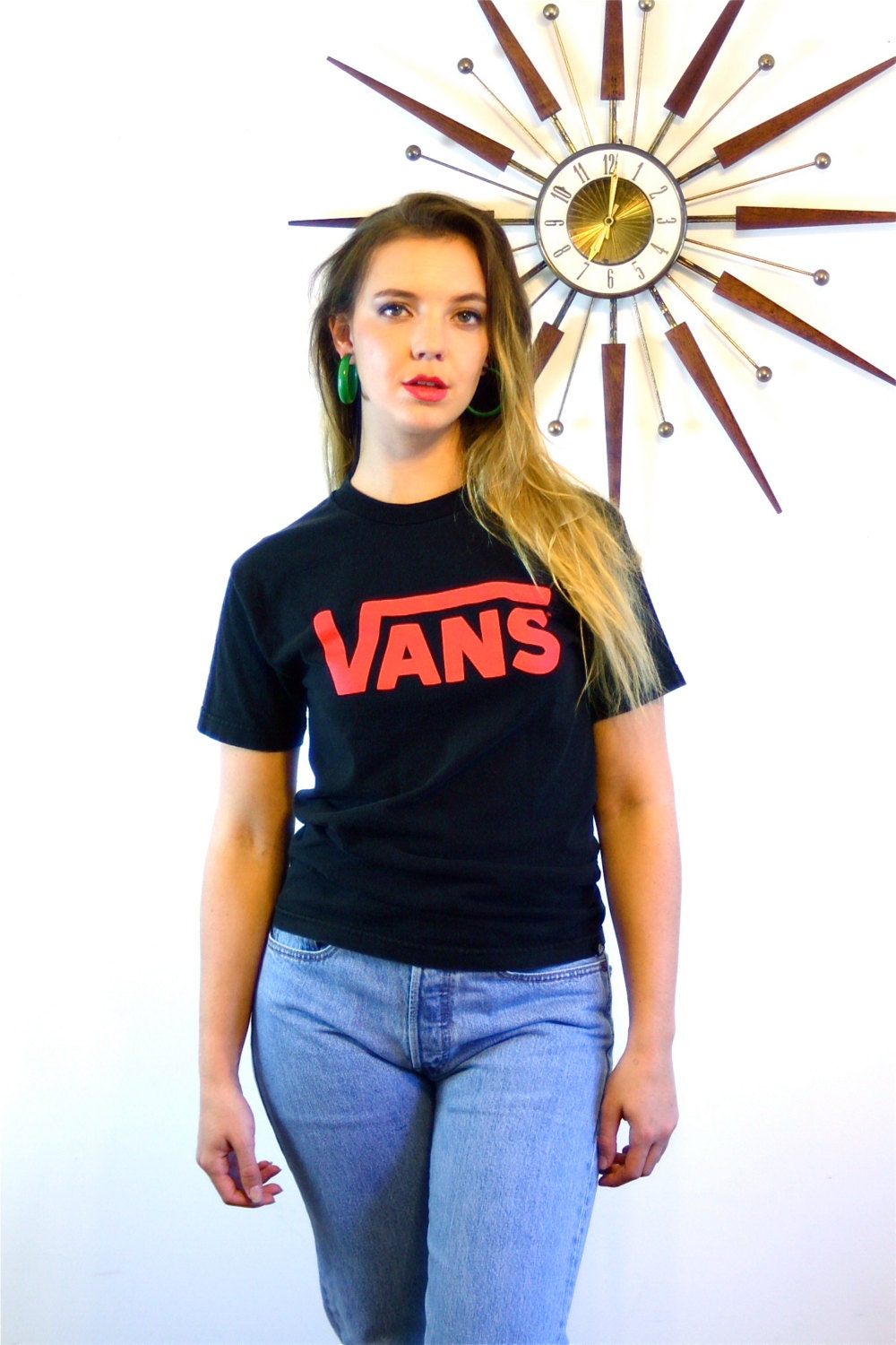 Killer 80s VANS t-shirt Black Cotton Faded Distressed Tshirt RED Vans ...