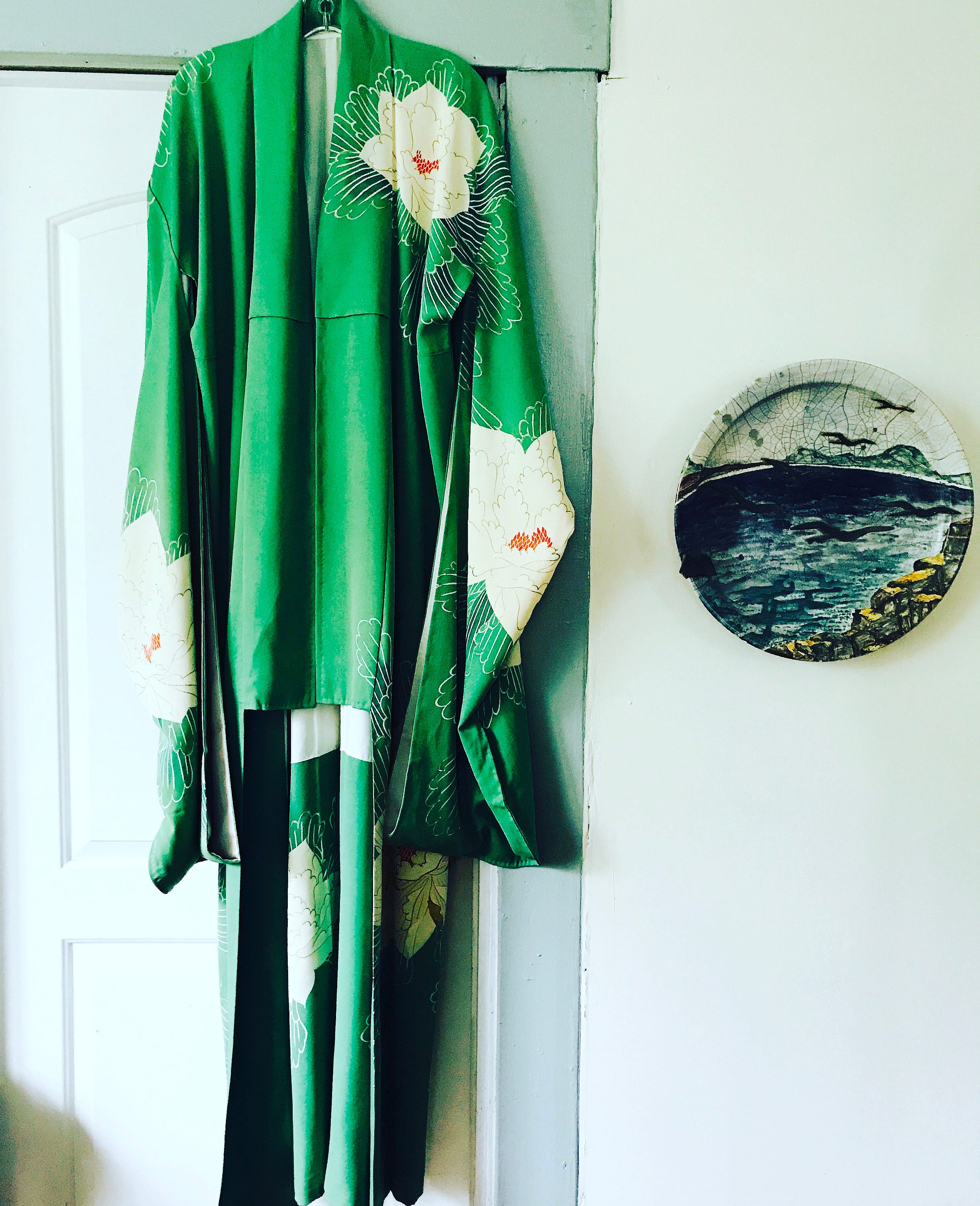 vintage 50s kimono, silk kimono, long sleeve kimono, Japanese robe ...