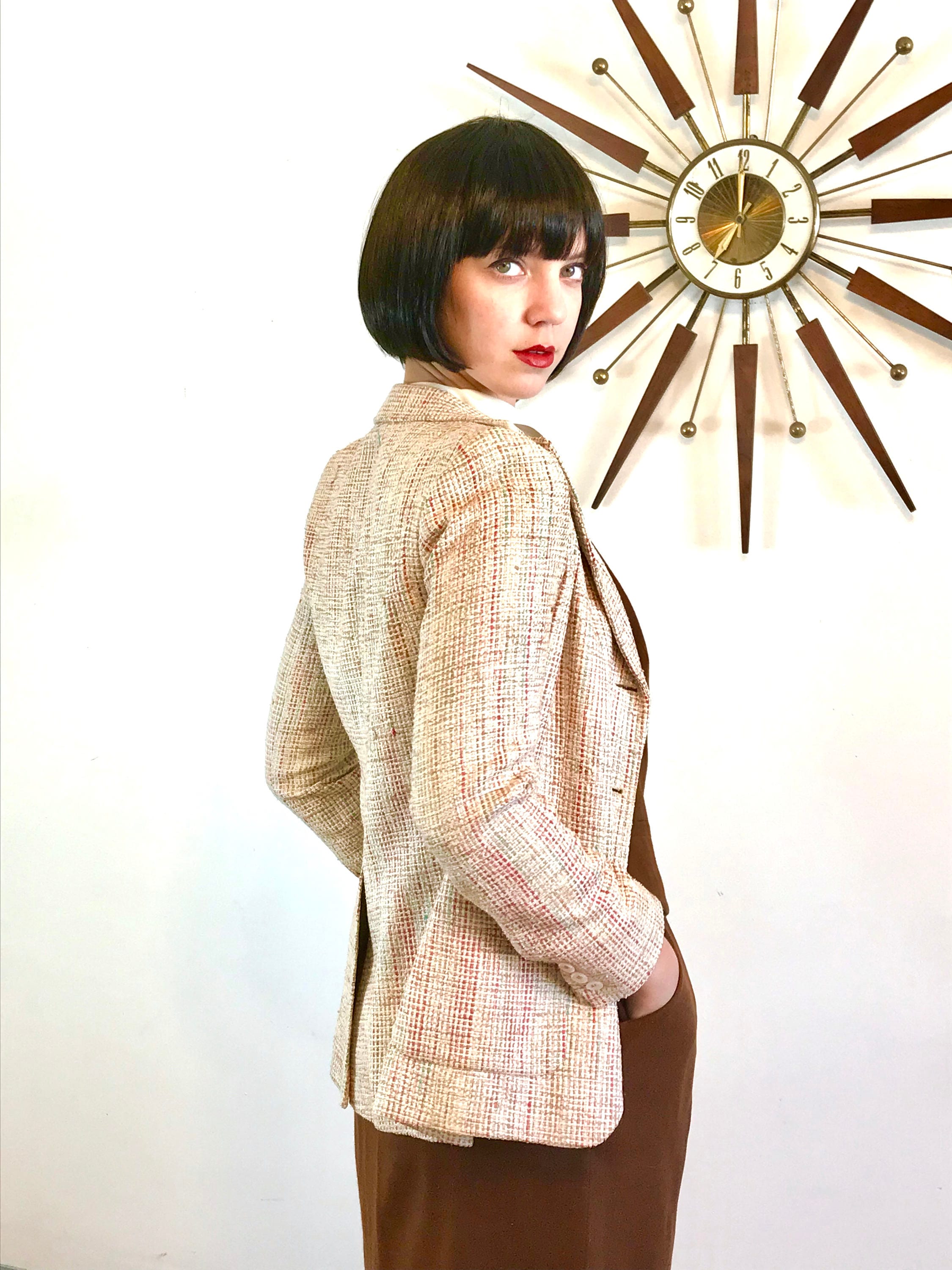 Silk Boucle blazer, 70s Womens jacket, Vintage Bloomingdales, Raw Silk ...