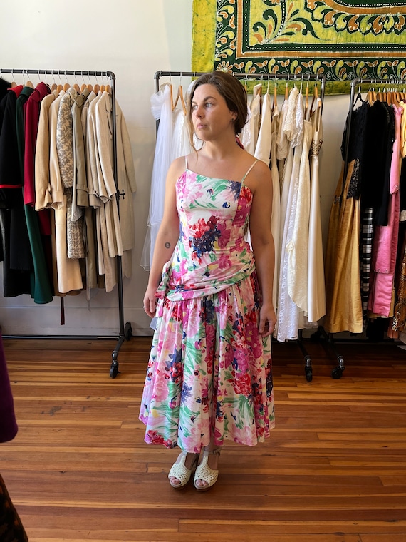 1980s Vintage Laura Ashley Style Floral Spaghetti Str… - Gem