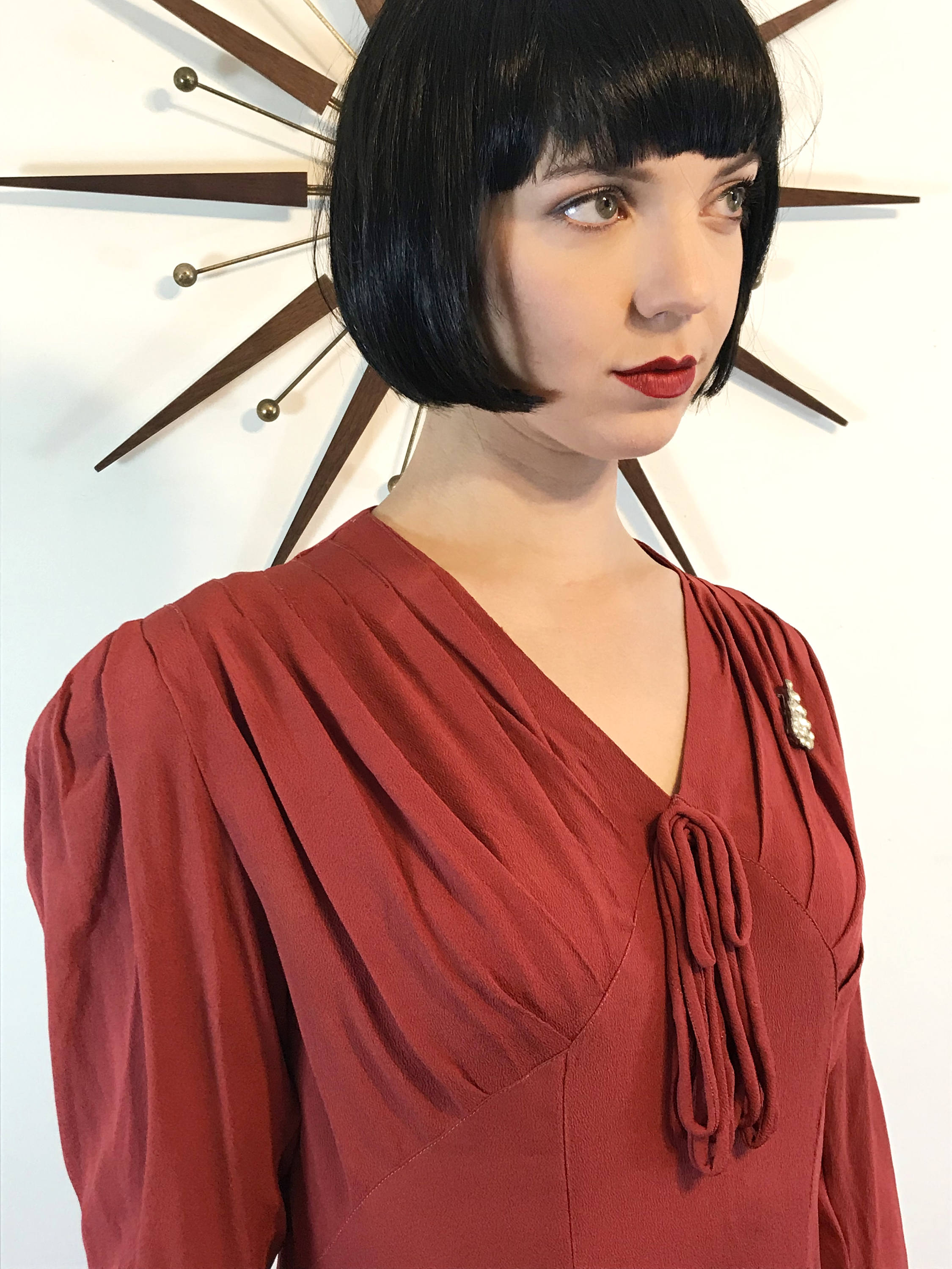 Vintage 40s dress, 1940s rayon dress, Pleated 40s dress, Exaggerated ...