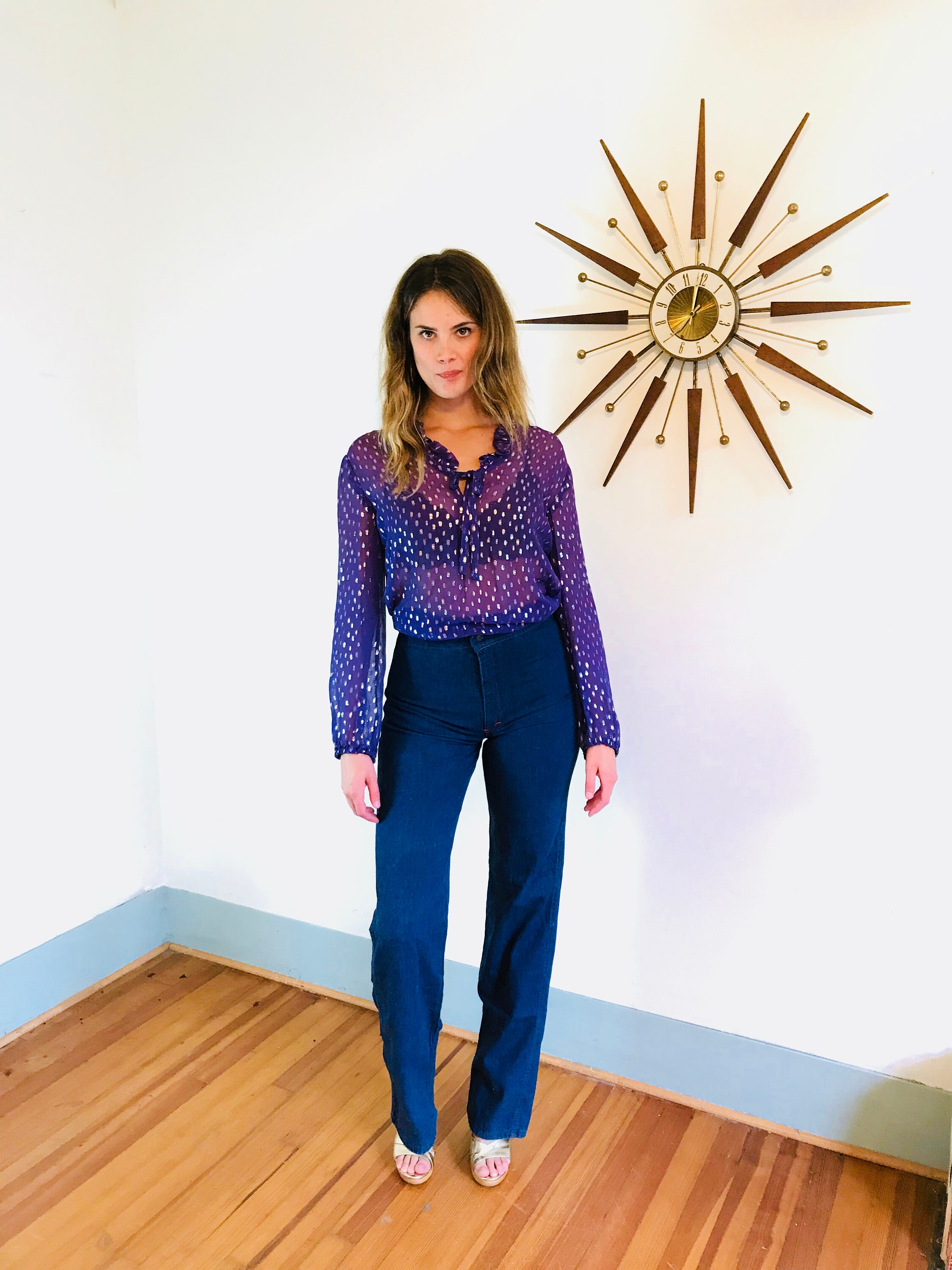 Vintage 70s Jeans Super High Waisted Montgomery Ward Tight Disco