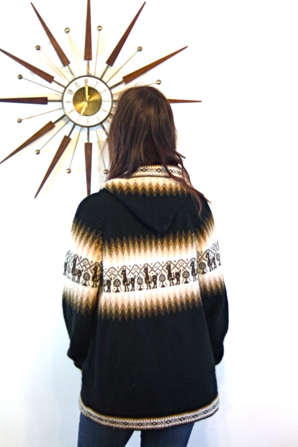 Vintage 70s Ethnic Alpaca Fina Wool Sweater Hoodie Hand Knit in Peru ...