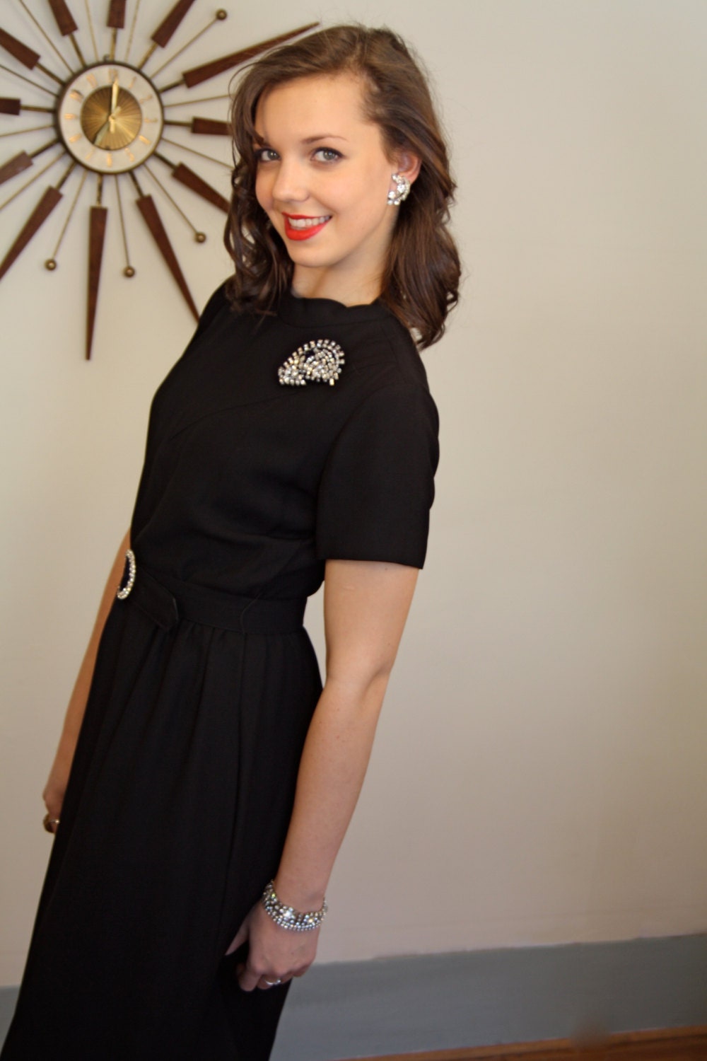 Vintage 1960s Little Black Dress/ A Leslie Fay/ Rhinestone Belt/ Short ...