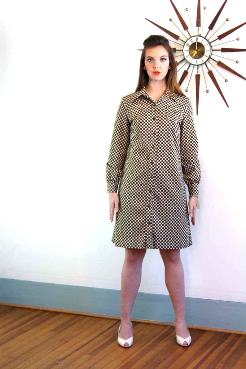 Vintage 60s Mod Mini Dress Brown & White Polka Dots Long - Etsy