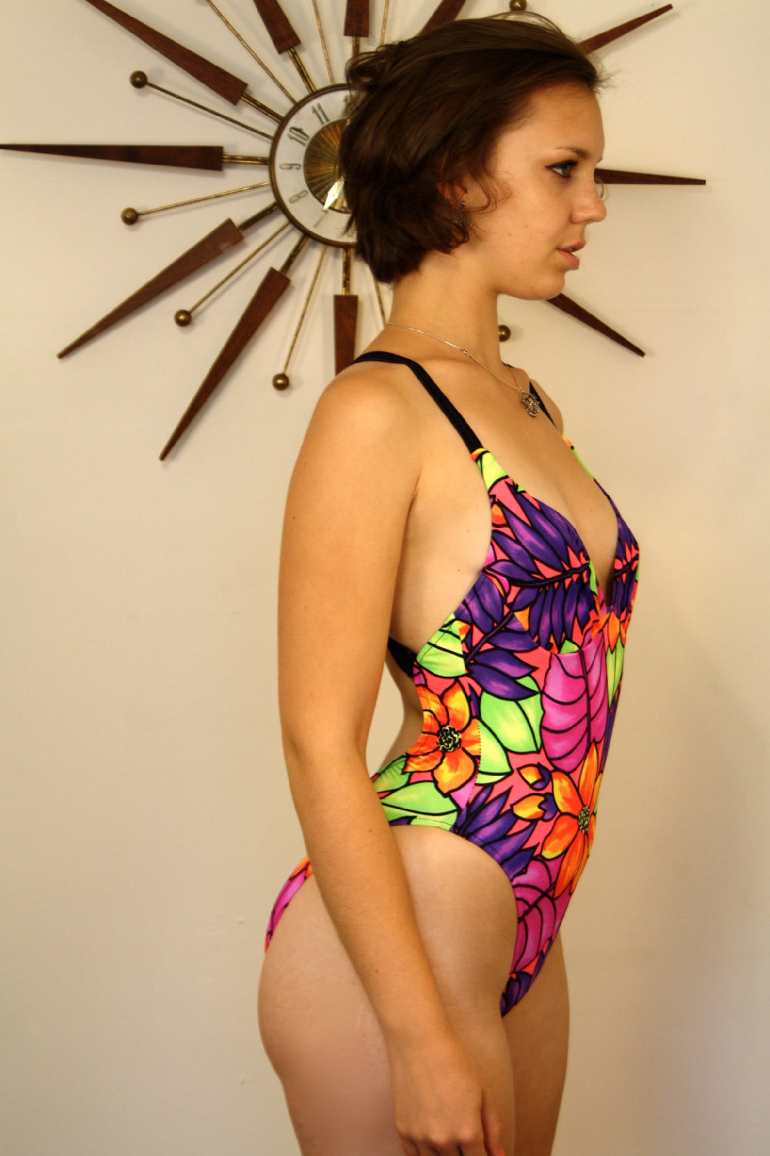 Vintage 80s Neon Tropical Swimsuit Bold Print One Piece Etsy