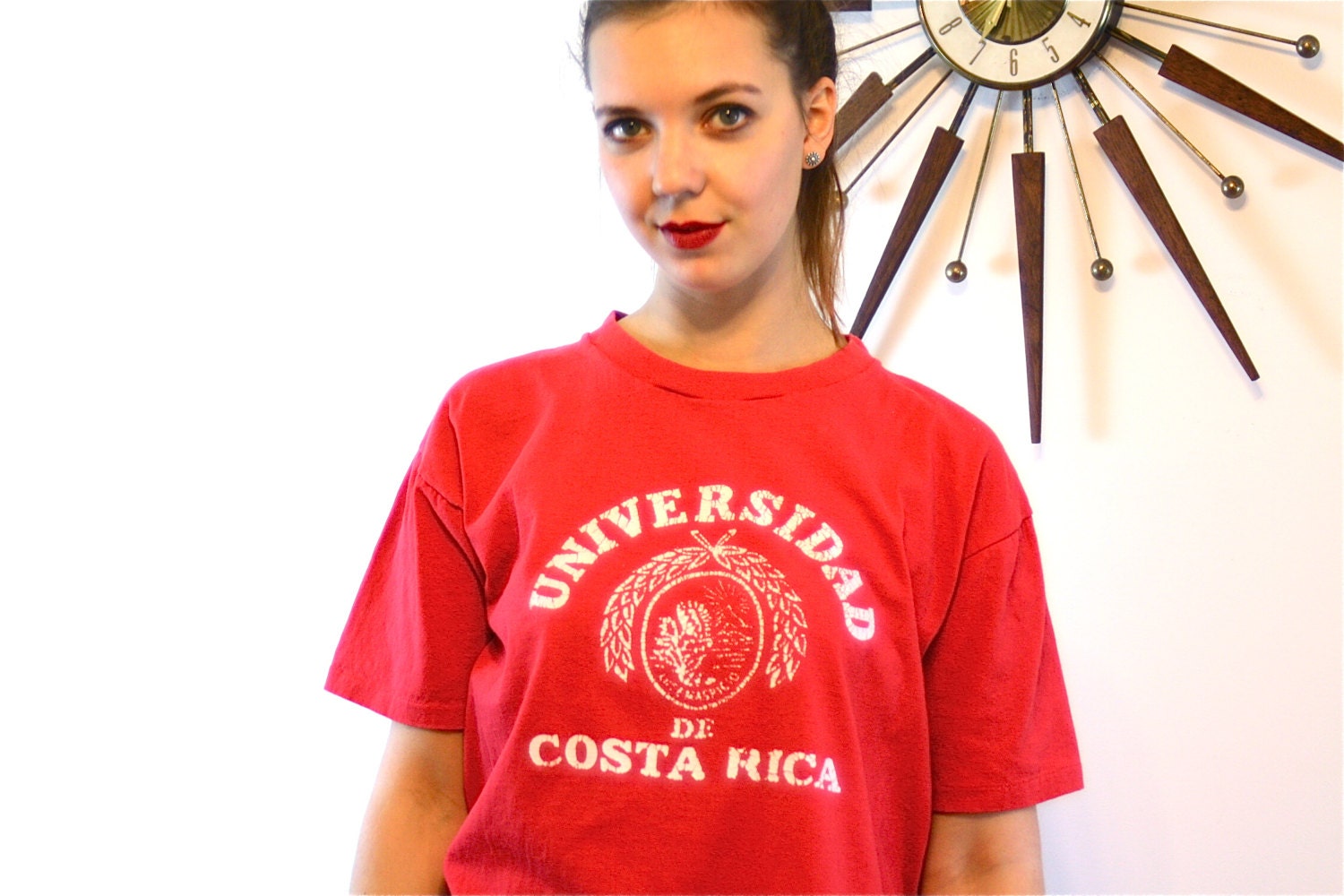 Vintage 80s T-shirt Red Cotton Universidad de Costa Rica distressed ...