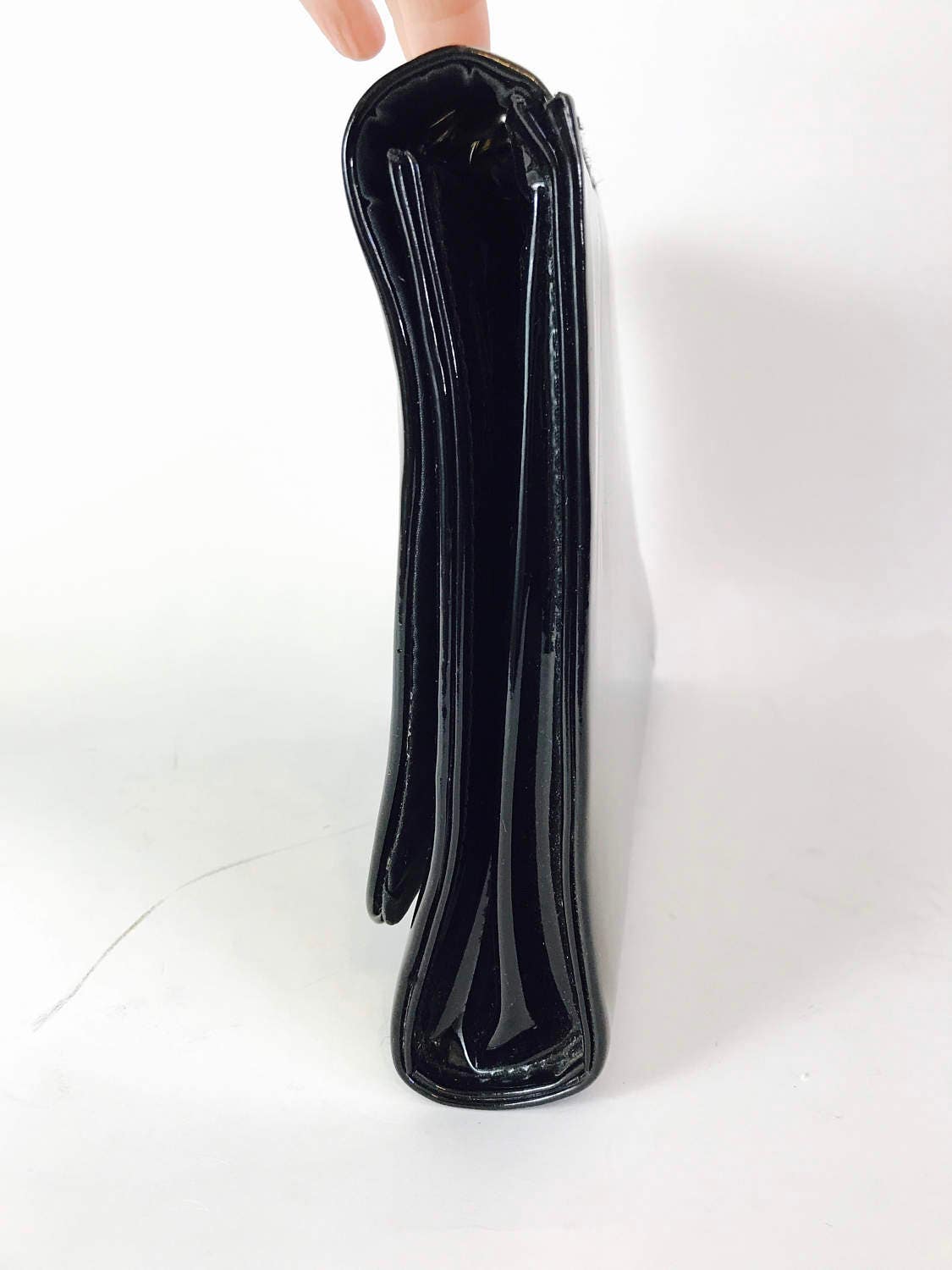Vintage 1960s Large Snap Clutch Shiny Wet Black Vegan Patent Leather ...