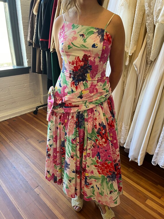 1980s Vintage Laura Ashley Style Floral Spaghetti Str… - Gem