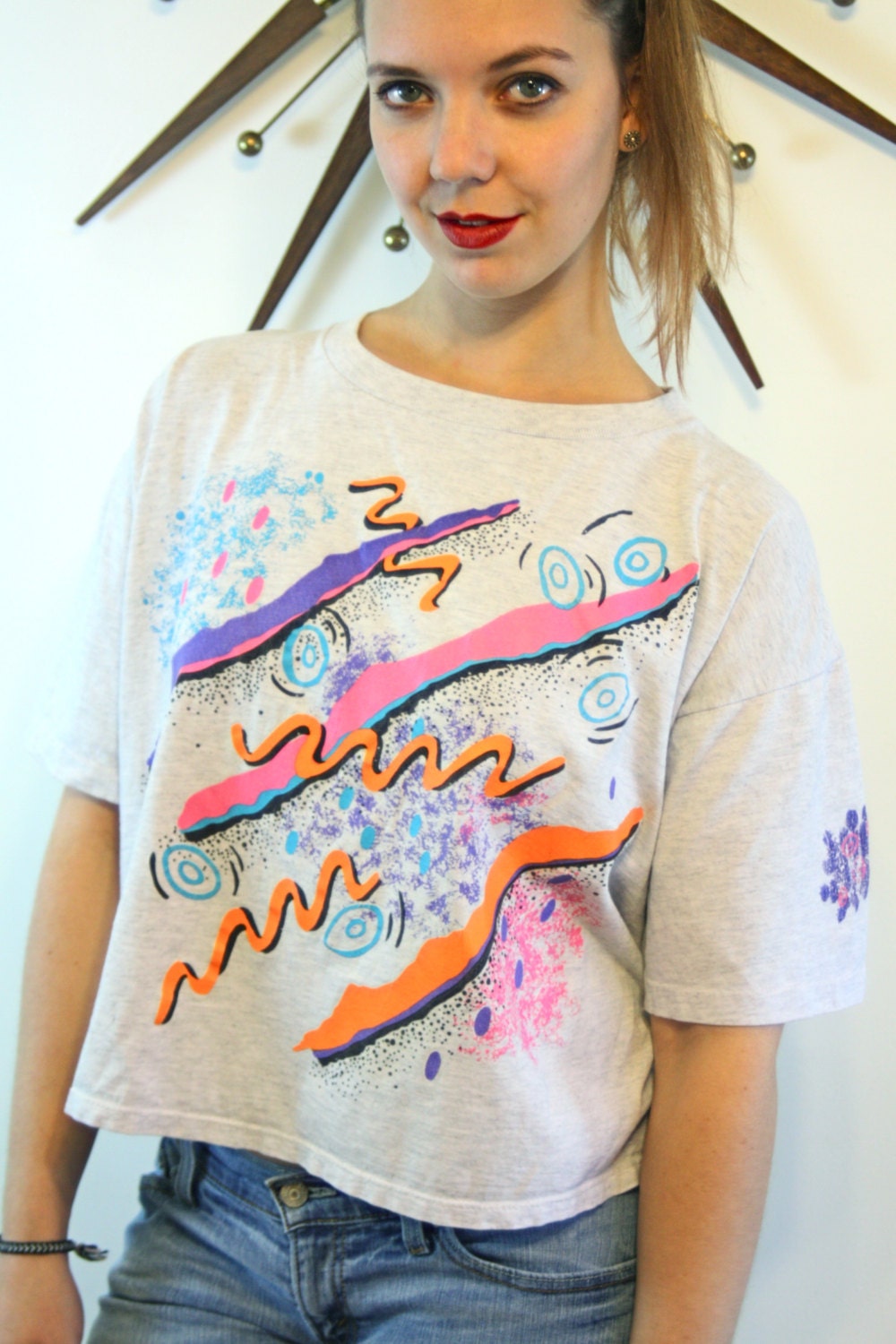 Vintage 80s T-shirt Crop Top THE BODY Co Boxy Heather Gray Cotton New ...