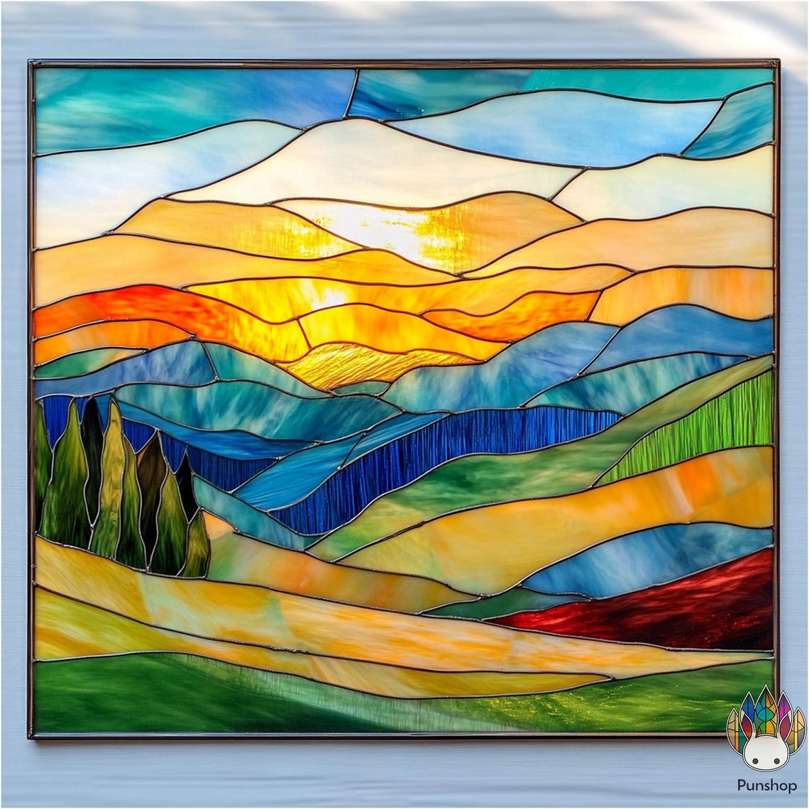 Digital Pattern Mountain Stained Glass Mountain Nature Stained Glass ...