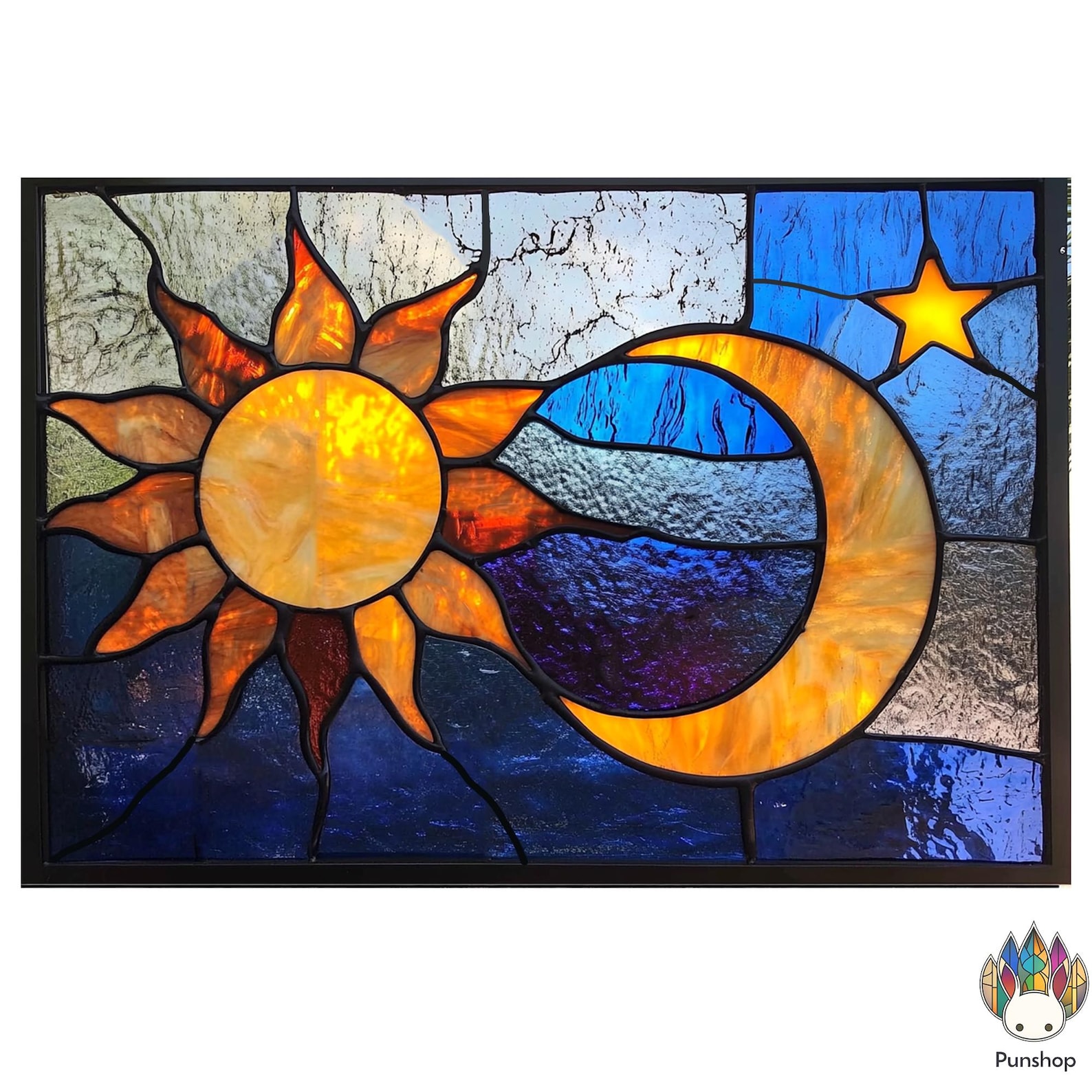 Digital Download PATTERNS Stained Glass Artwork Moon and Sun and Stars PUN102 , Diy Stained ...