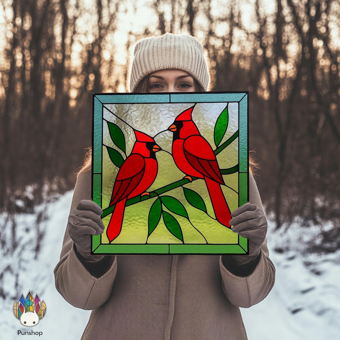 PUN699 Cardinal Birds Stained Glass Pattern – Two Red Birds Window ...