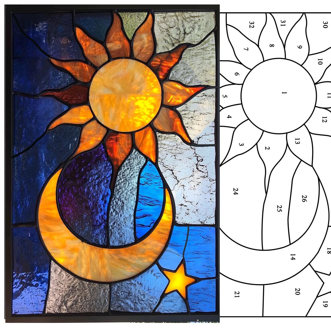 Digital Download PATTERNS Stained Glass Artwork Moon and Sun and Stars ...