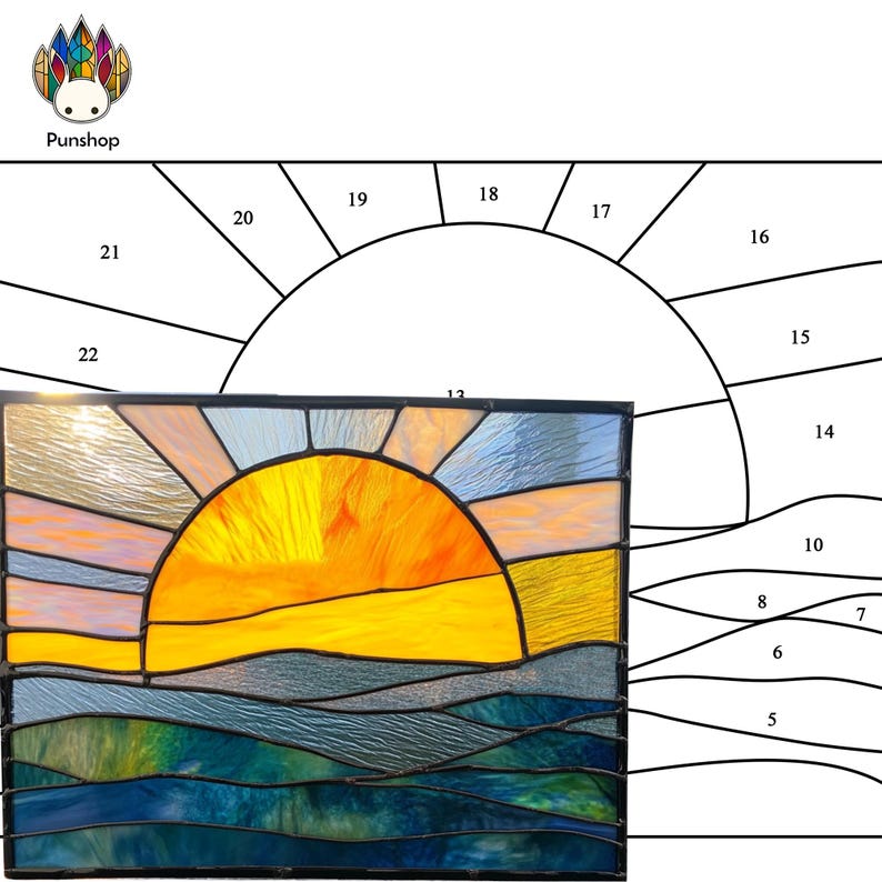 STAINED GLASS Pattern,sunrise Over the Ocean PUN30 , Diy Stained Glass ...