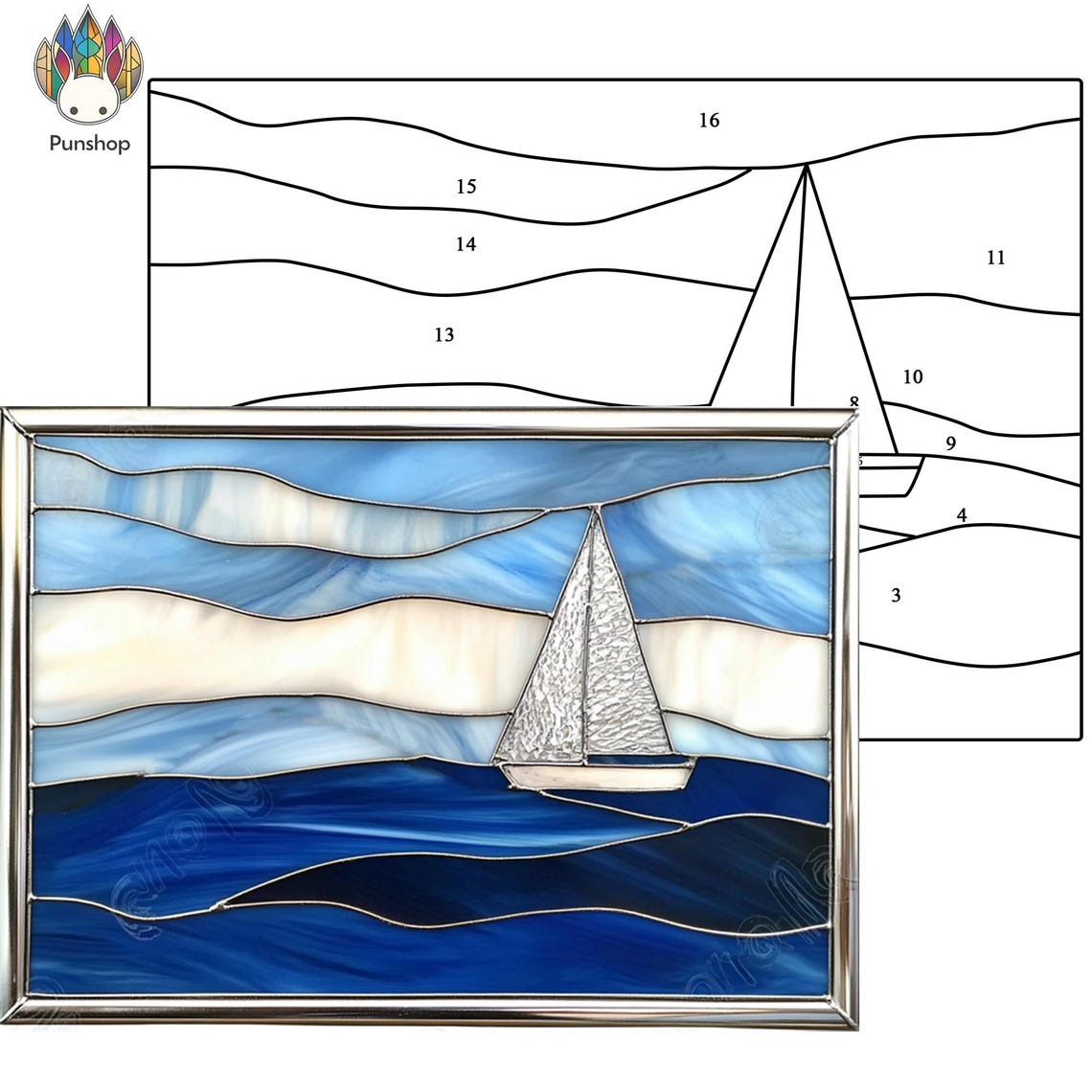 STAINED Glass PATTERN, Sailing Stained Glass Panel Ocean Boat PUN178 ...